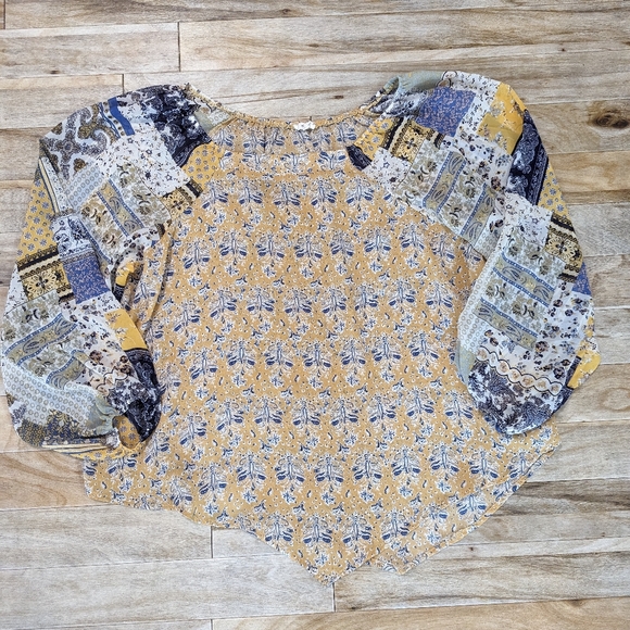 Tops | Small Sheer Yellow Print Blouse | Poshmark